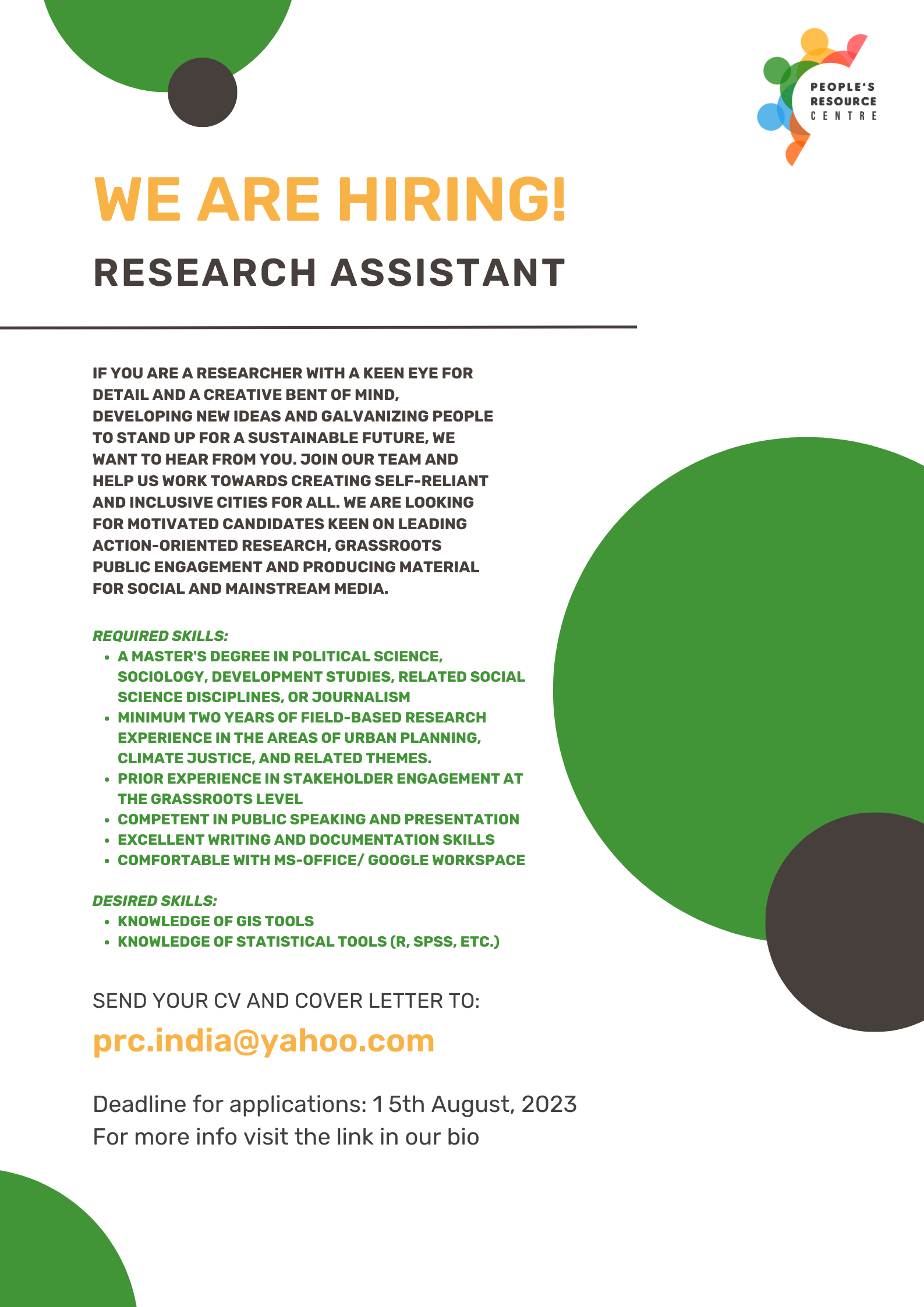 Call for Applications: Full-time Position ‘Research Assistant’ - People ...